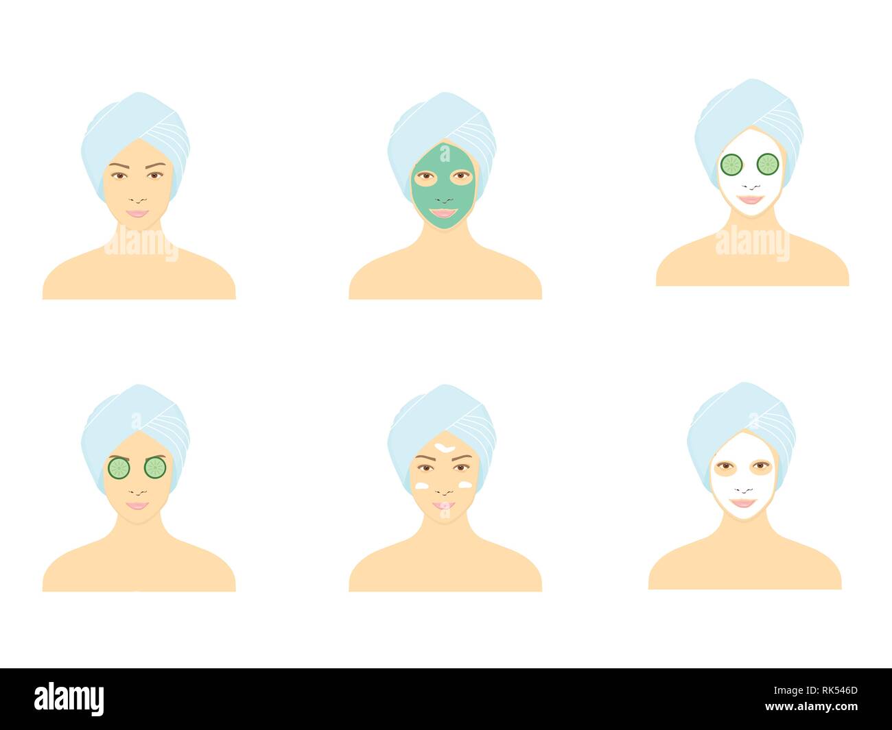 Vector illustration beautiful woman with facial mask of cucumber slices ...