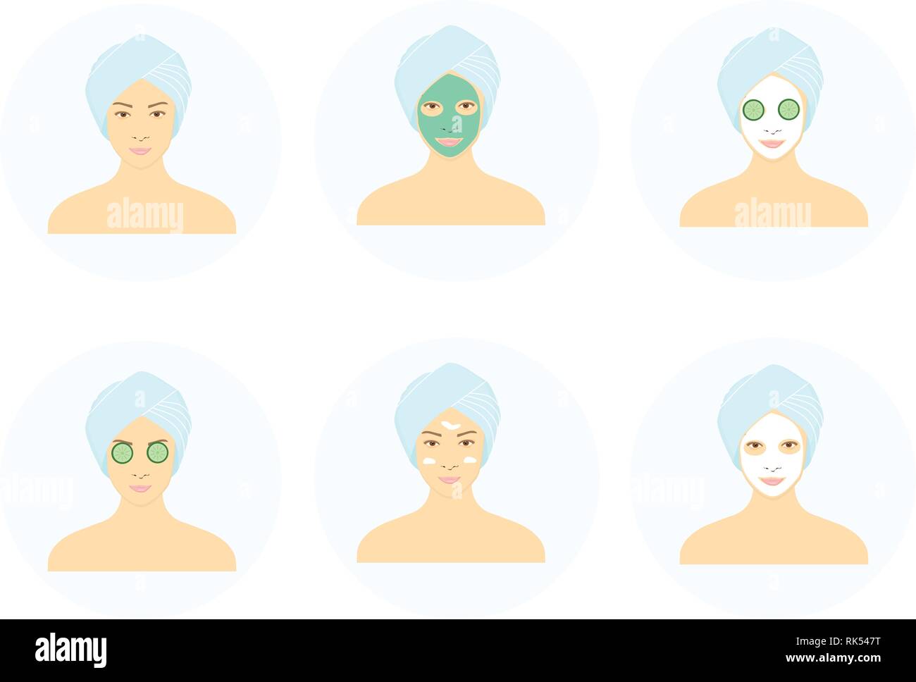 Vector illustration beautiful woman with facial mask of cucumber slices ...