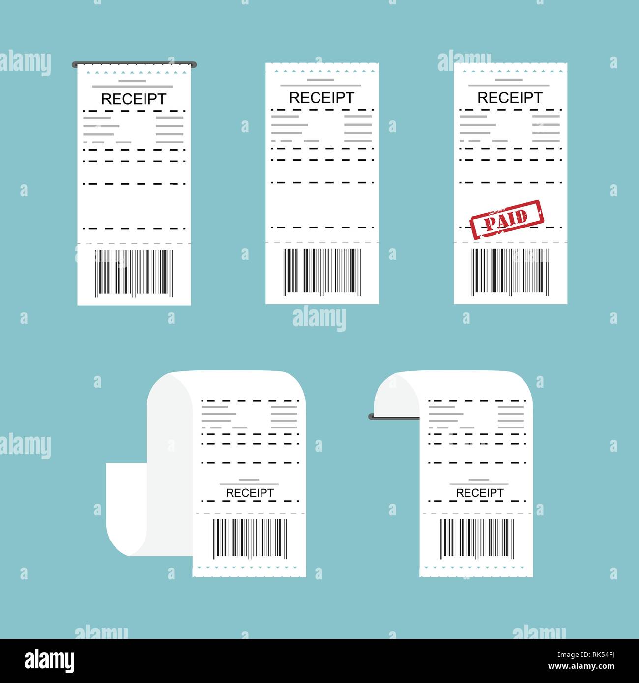 Vector icon set, collection sales printed receipt. Bill atm template ...