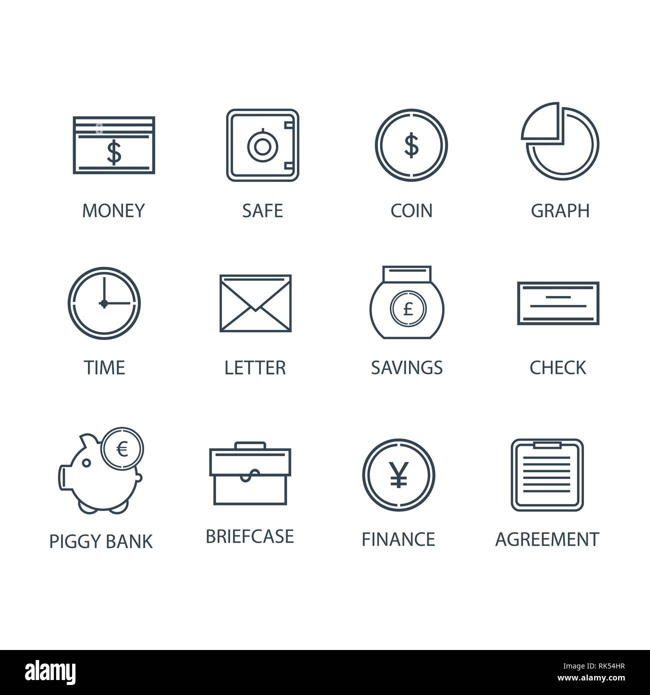 Vector illustration outline drawing web icon set - money, finance ...