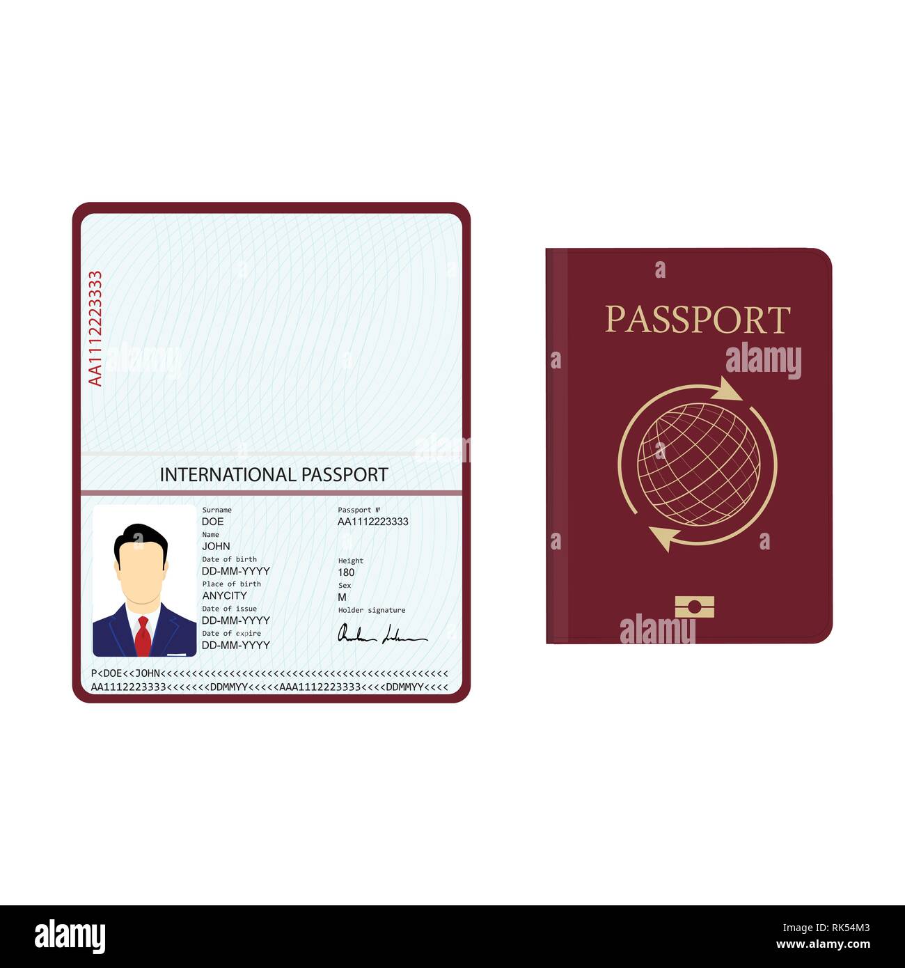 Vector illustration passport with biometric data. Identification ...