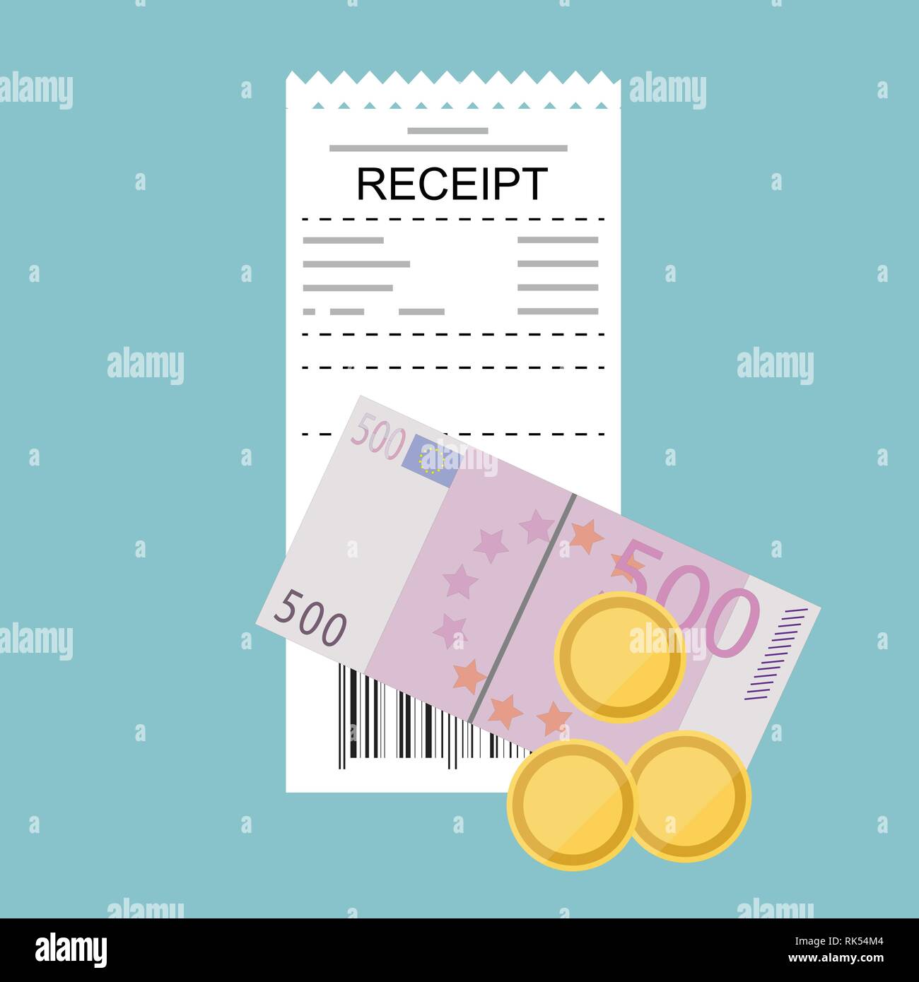 Vector icon sales printed receipt. Bill atm template, cafe or restaurant paper financial check ...
