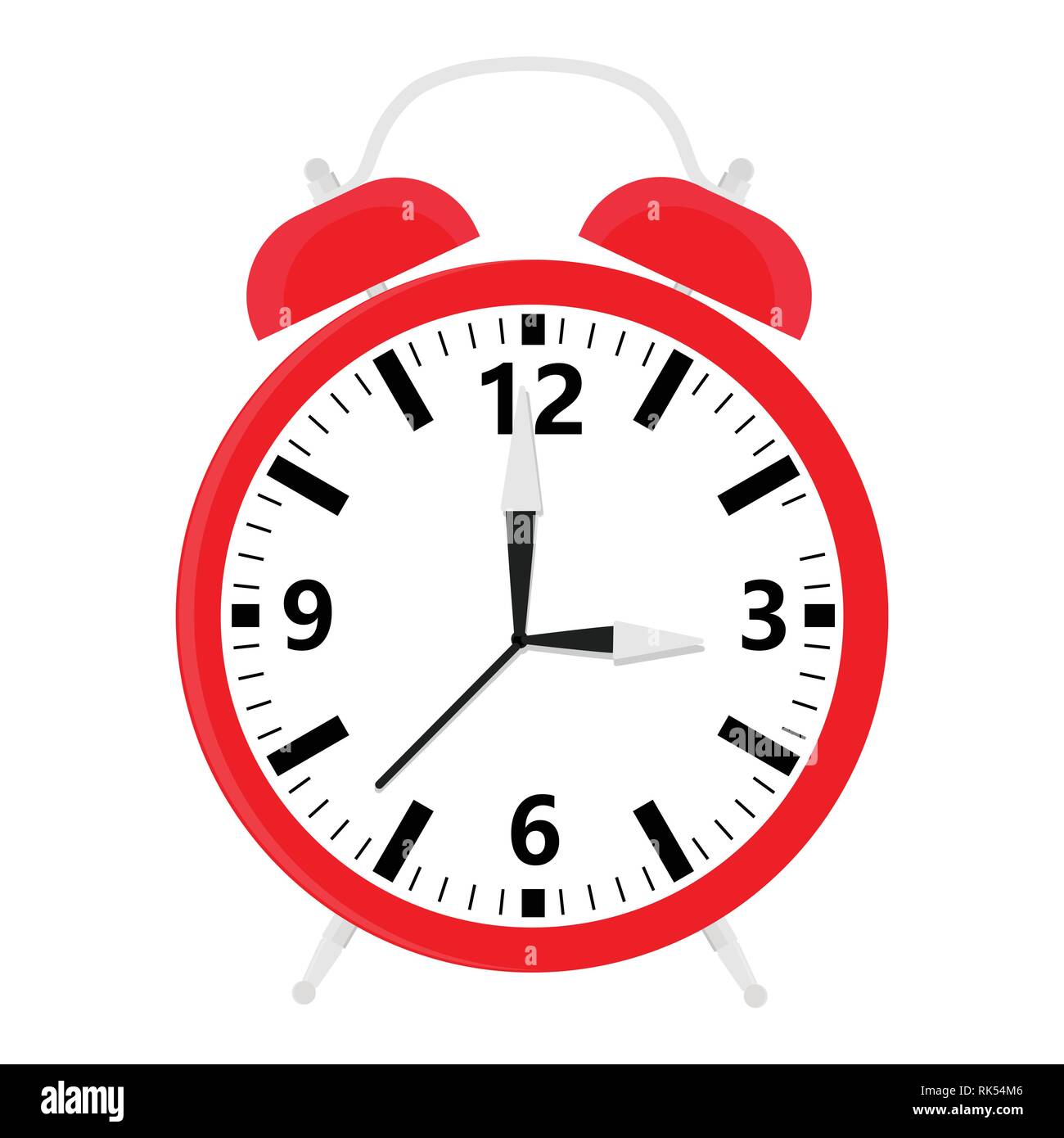 Vector illustration red retro alarm clock isolated on white background ...