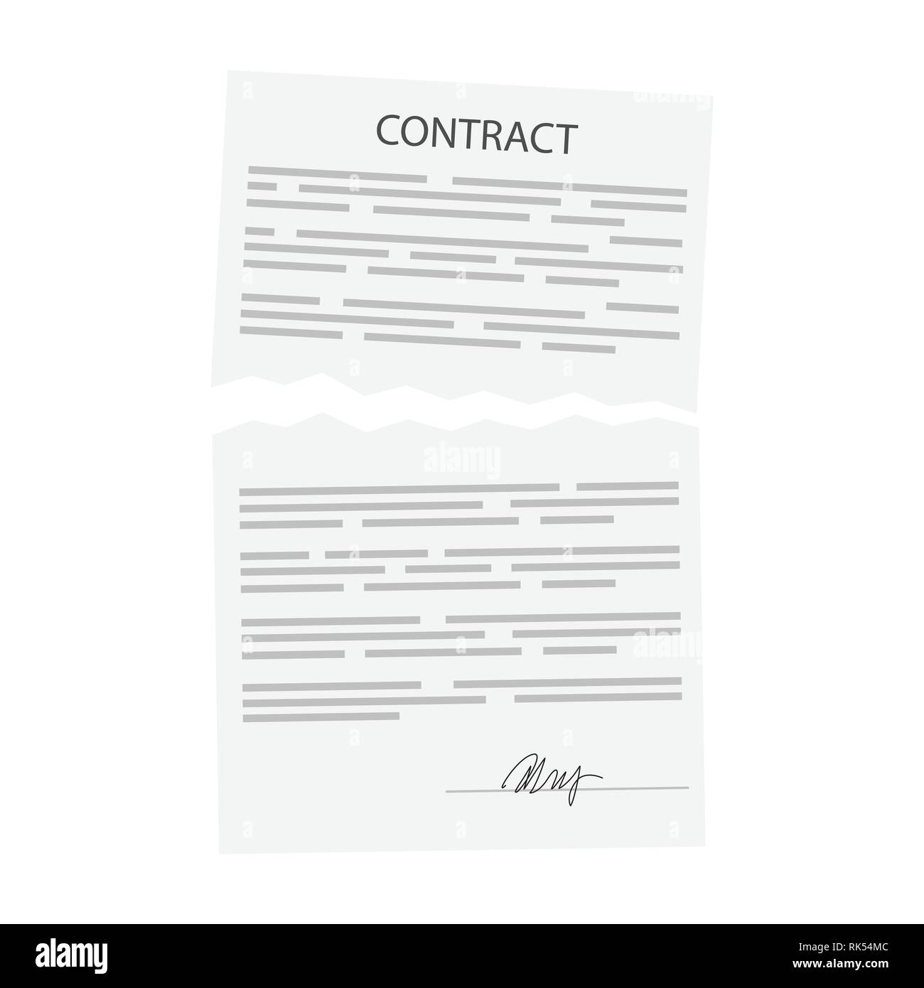 Vector illustration torn terminated business contract. Isolated on ...
