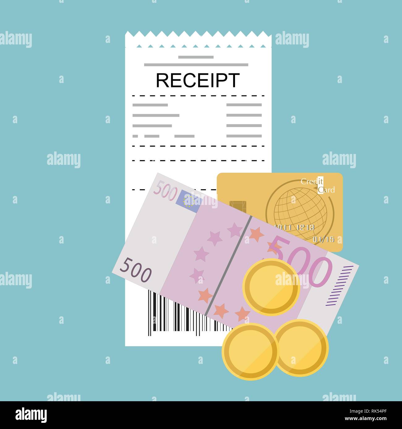 Vector icon sales printed receipt. Bill atm template, cafe or ...