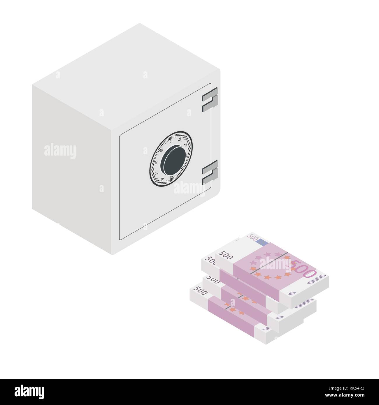 Vector illustration isometric steel money bank safe with stack of euro ...