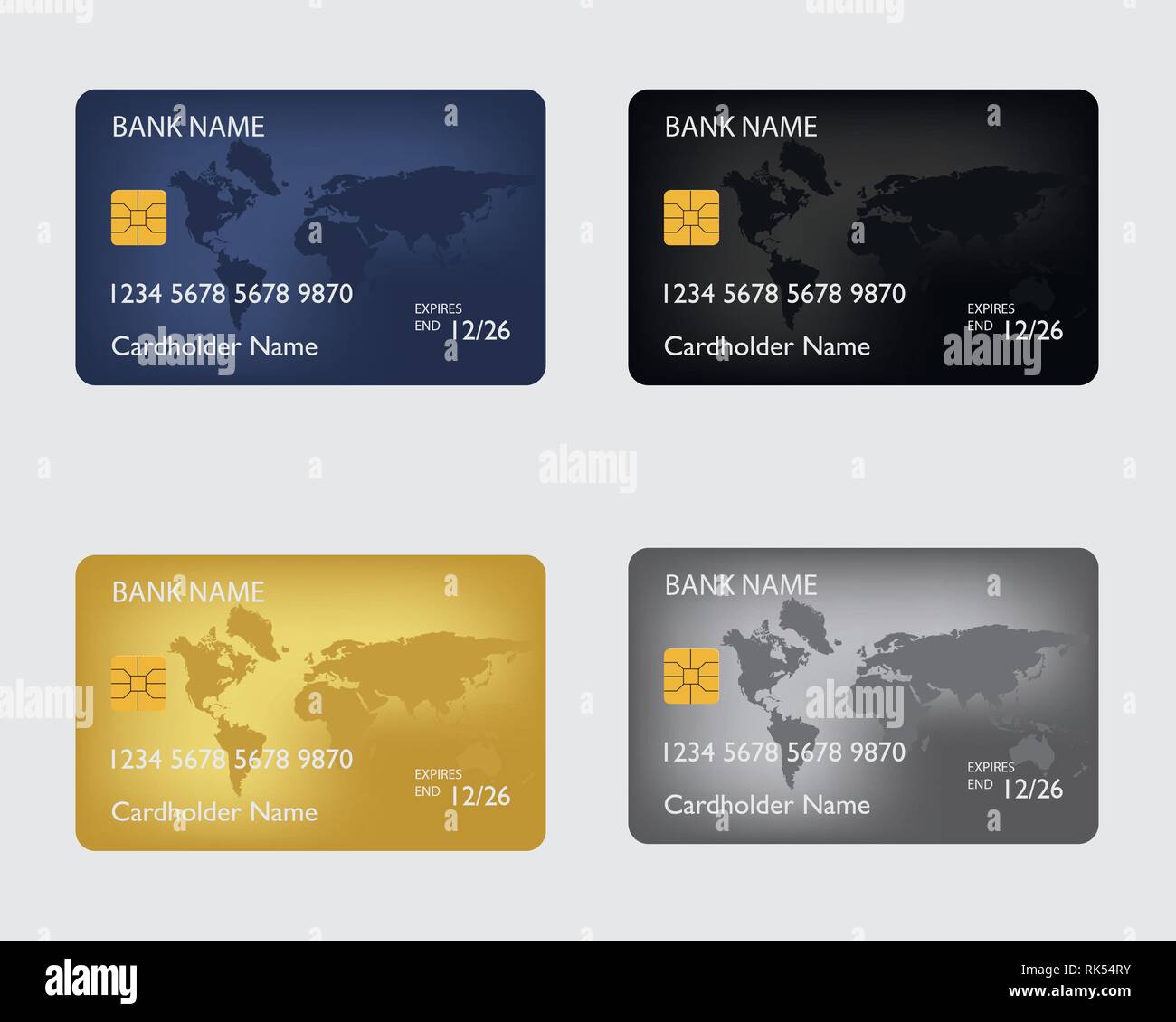Realistic detailed credit cards set with colorful abstract design ...
