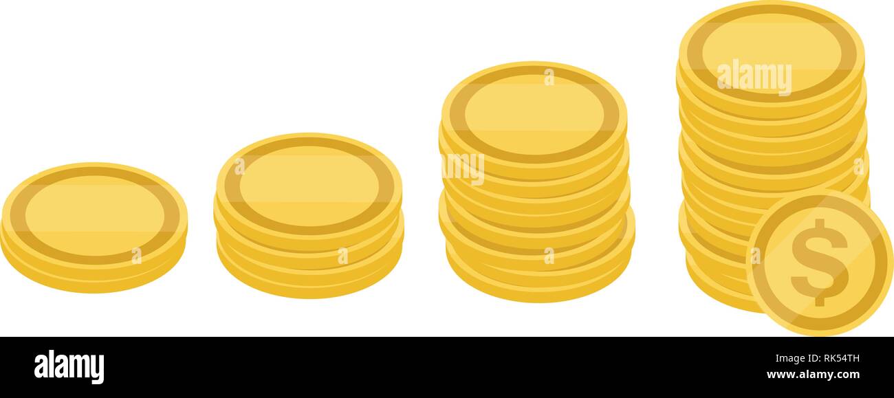 Coins icon. Stack of golden coin like income graph. Vector illustration ...