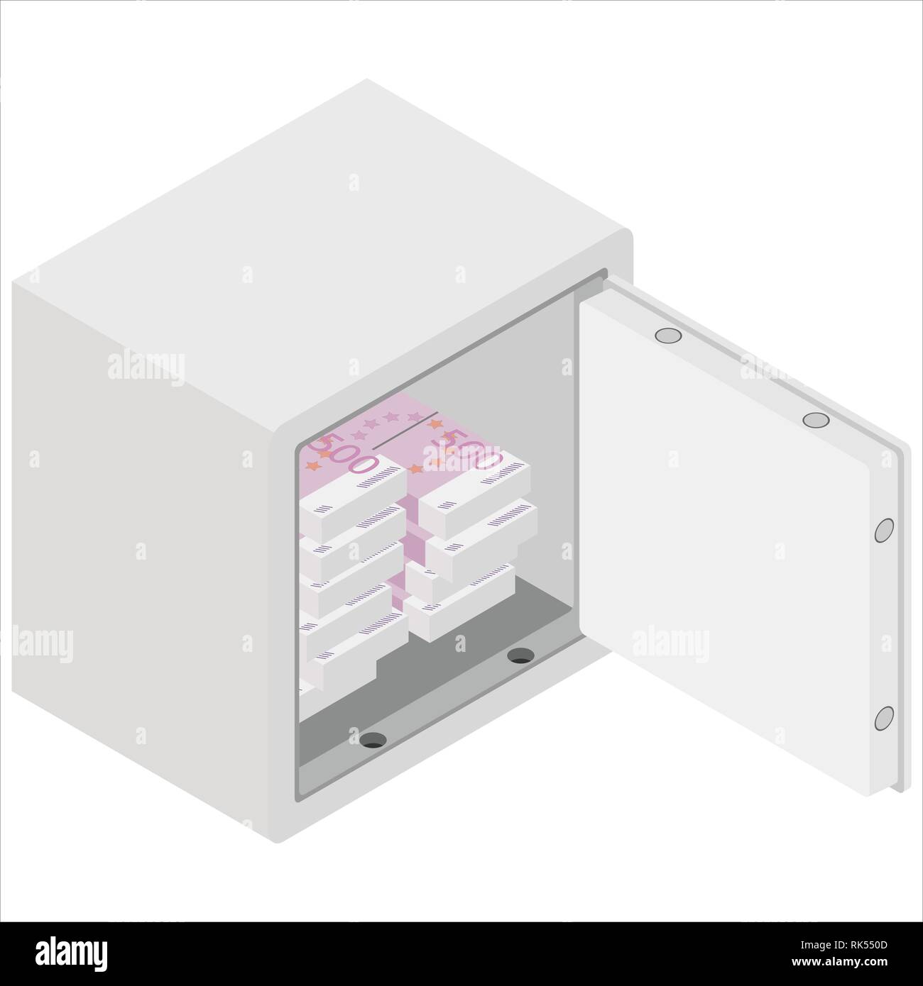 Vector illustration isometric steel money bank safe with euro banknotes ...