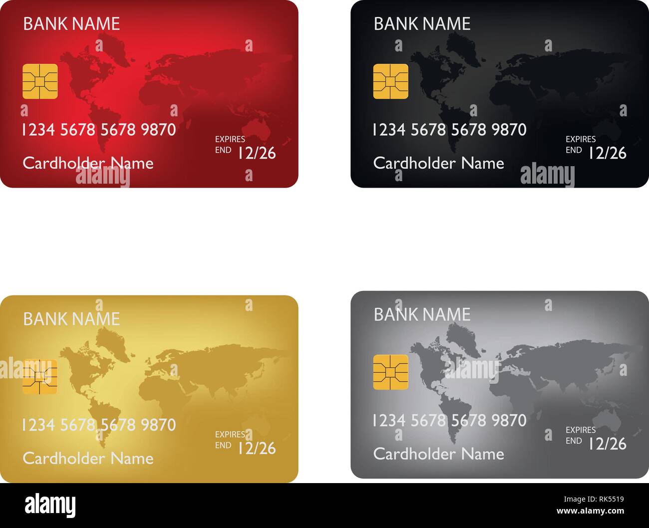 Realistic detailed credit cards set with colorful abstract design ...