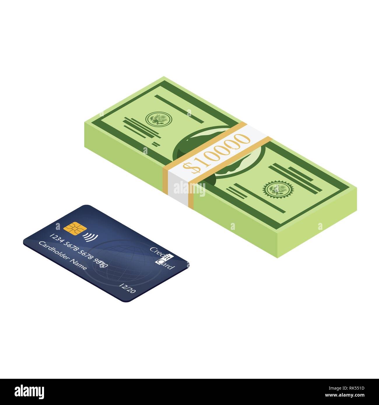 Vector concept of payment options. Dollar cash and credit card isolated ...