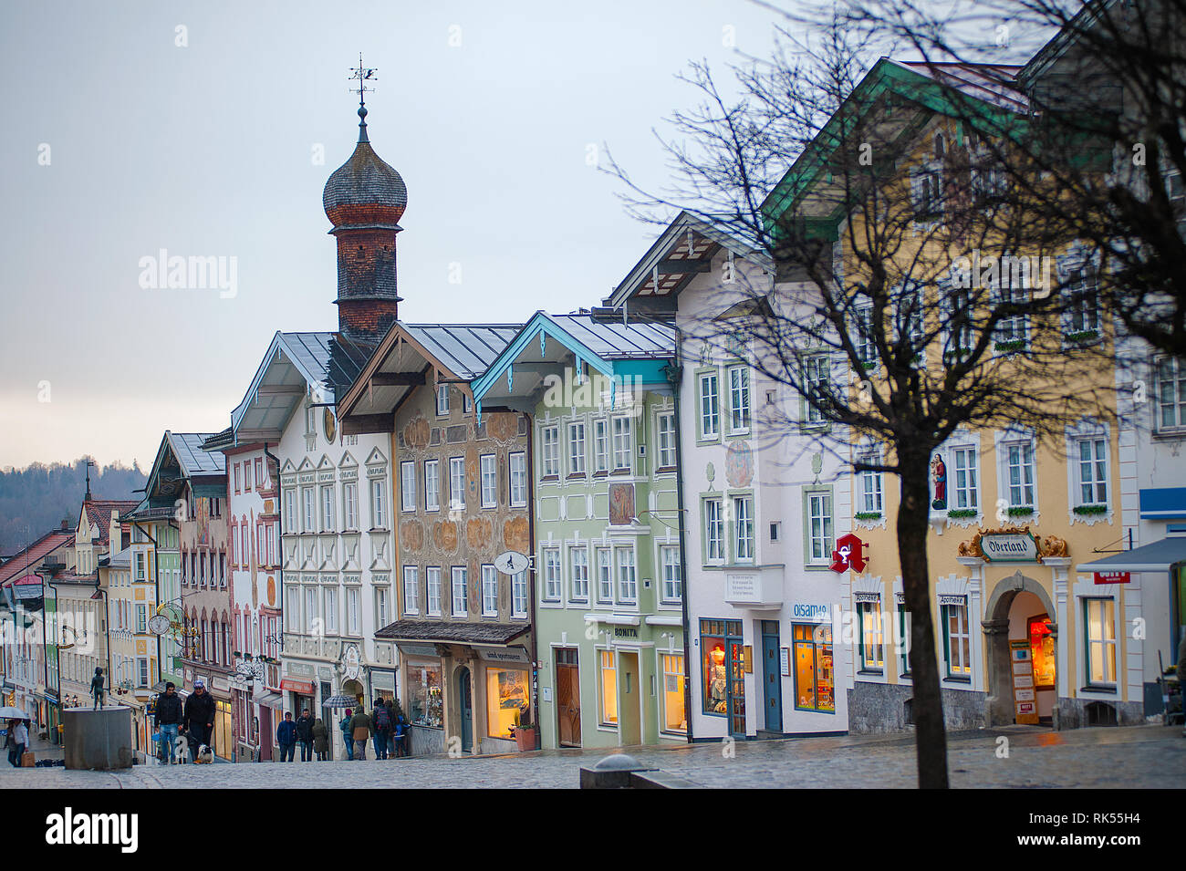 Bad Toelz, Germany - March 10, 2018: the famous old facades with ...