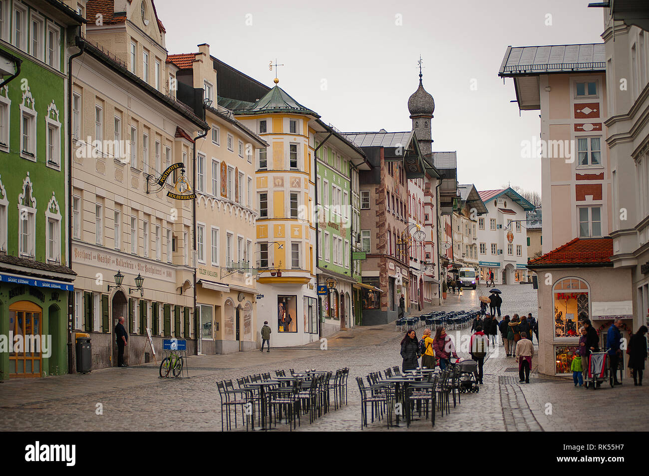 Bad Toelz, Germany - March 10, 2018: the famous old facades with ...
