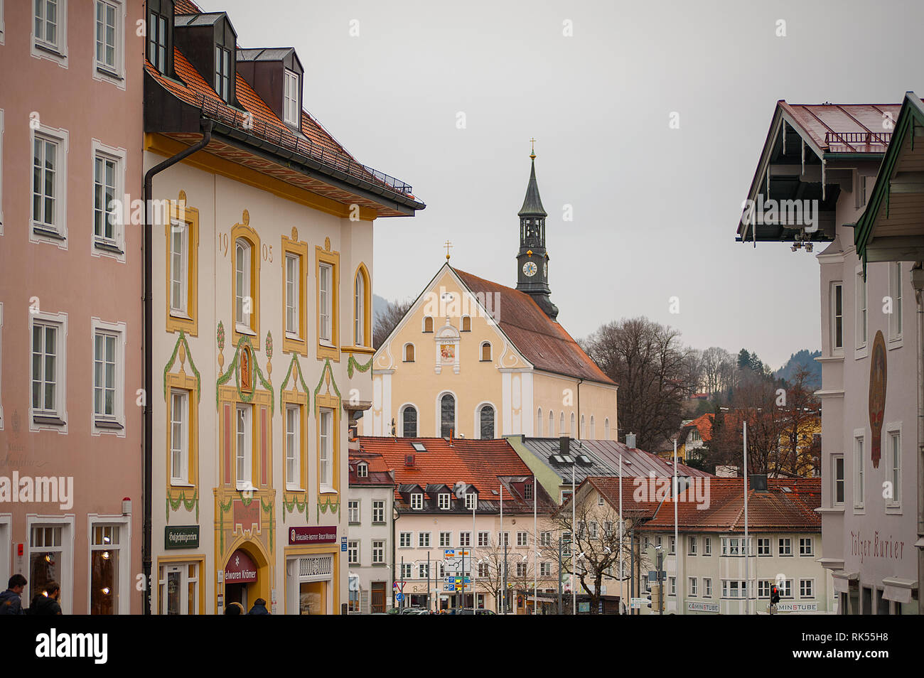 Bad Toelz, Germany - March 10, 2018: the famous old facades with ...