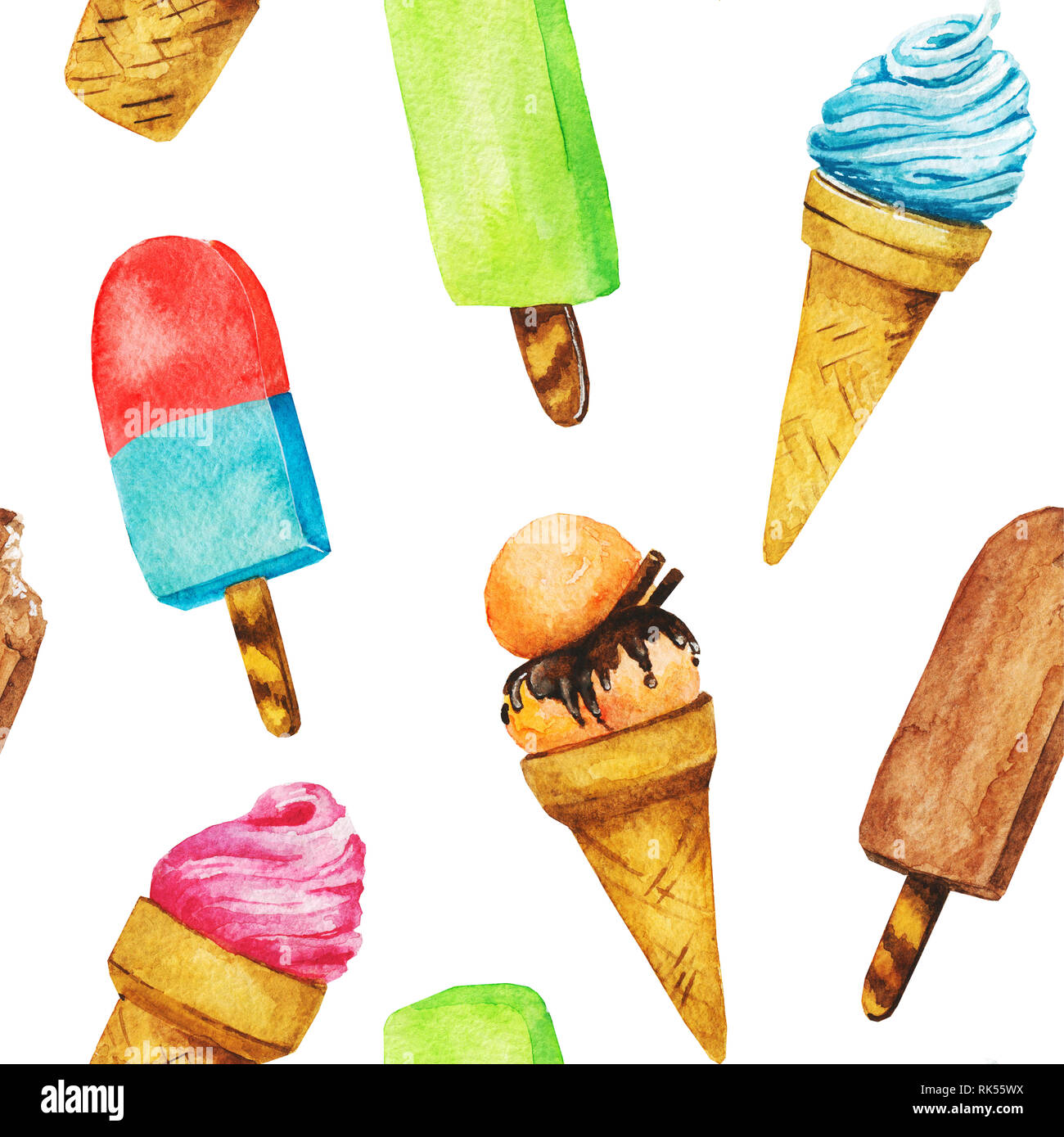Watercolor ice cream on white background. Summer dessert Stock Photo ...