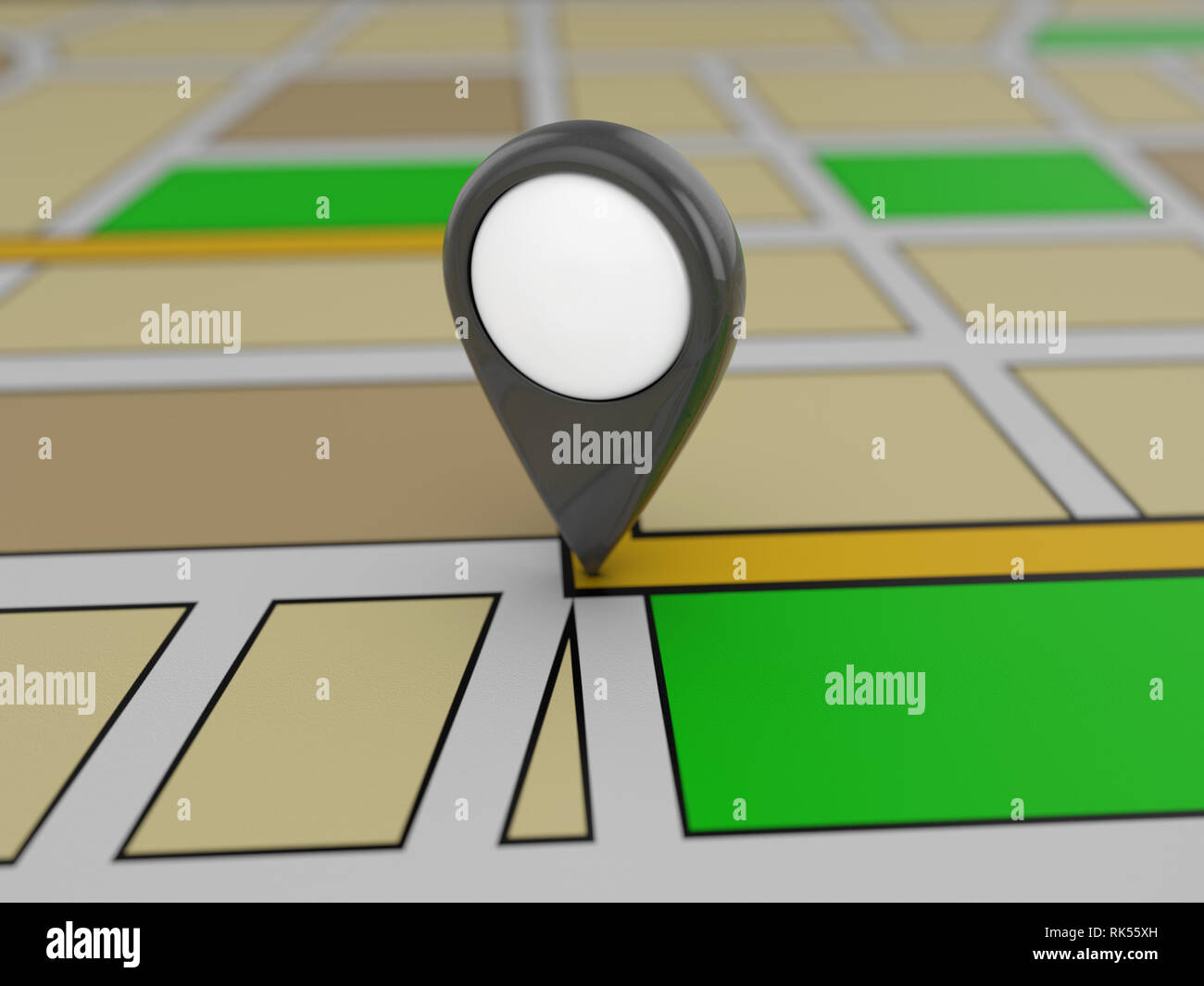 Map marker on city map. 3D illustration Stock Photo - Alamy
