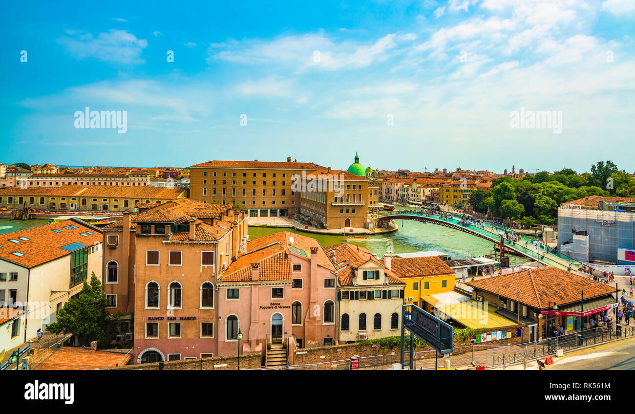 VENICE / ITALY - JULY 16, 2013: Constitution Bridge aerial view. It is ...