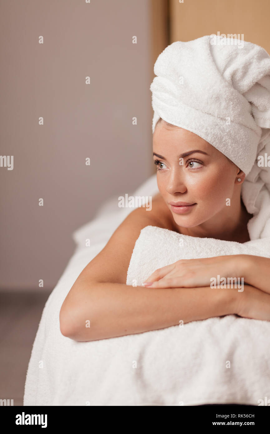 cheerful careless girl lying at home. laziness, freedom, day off Stock ...