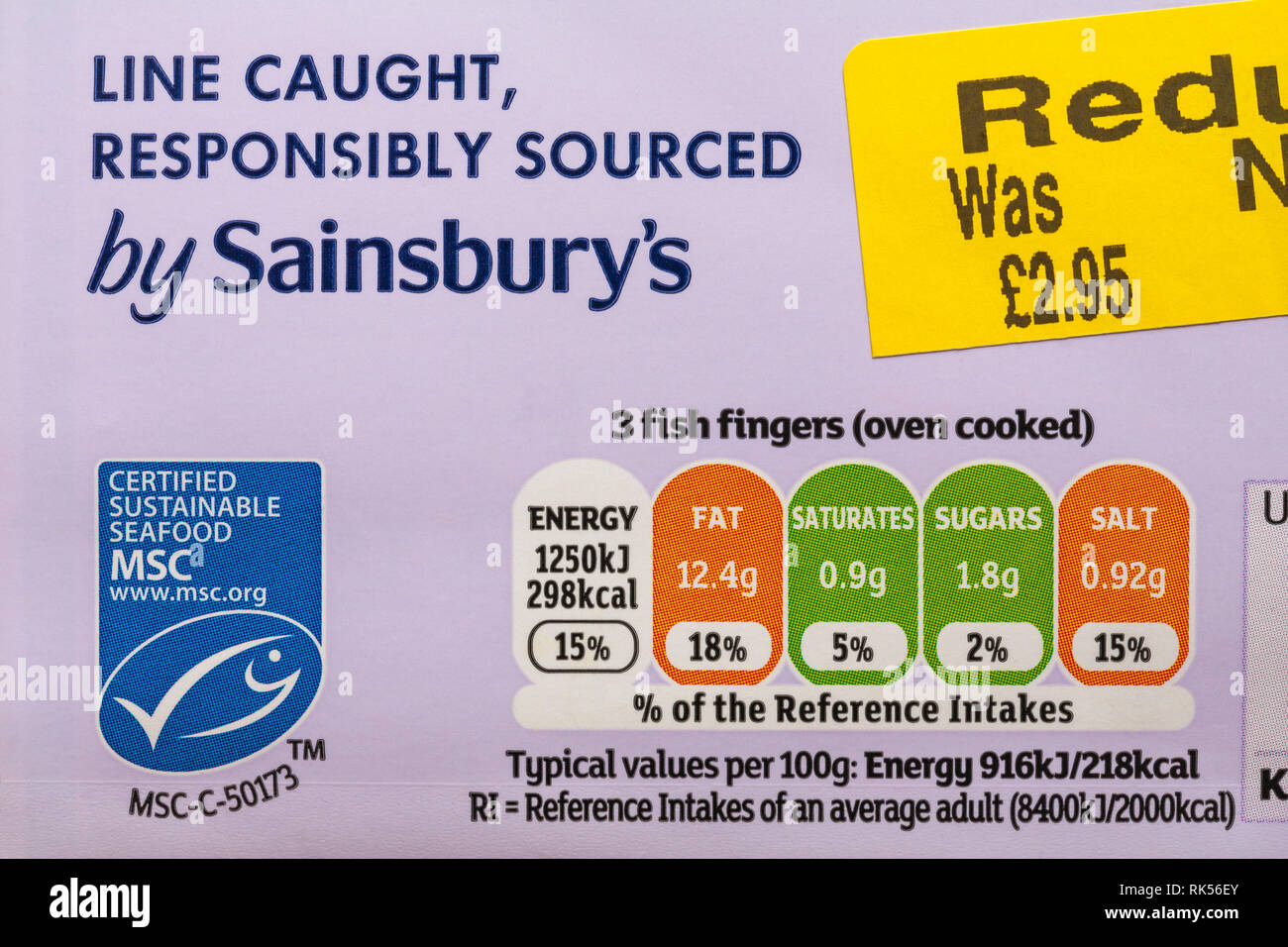 line caught responsibly sourced by Sainsburys showing reference intakes ...