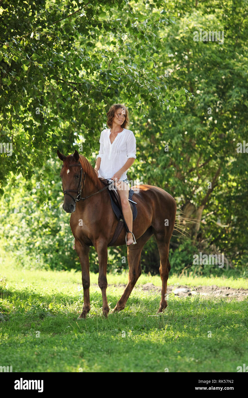 Woman girl riding bareback hi-res stock photography and images - Alamy