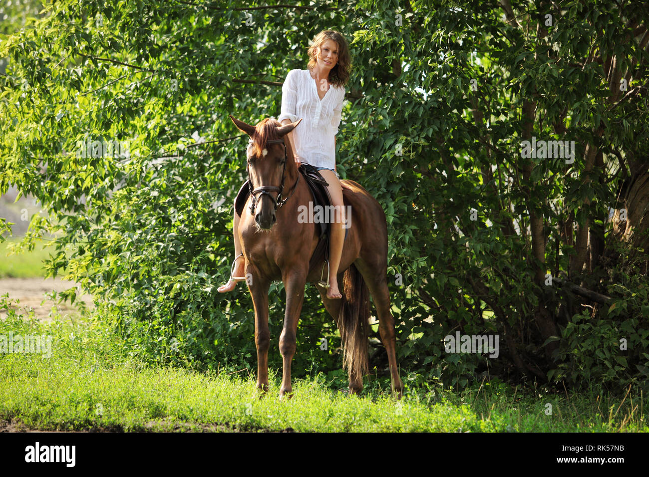 Woman girl riding bareback hi-res stock photography and images - Alamy