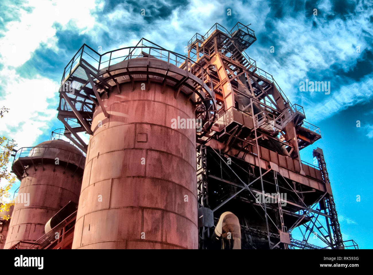 Metal structures and pipes of the plant, industrial landscape, single ...