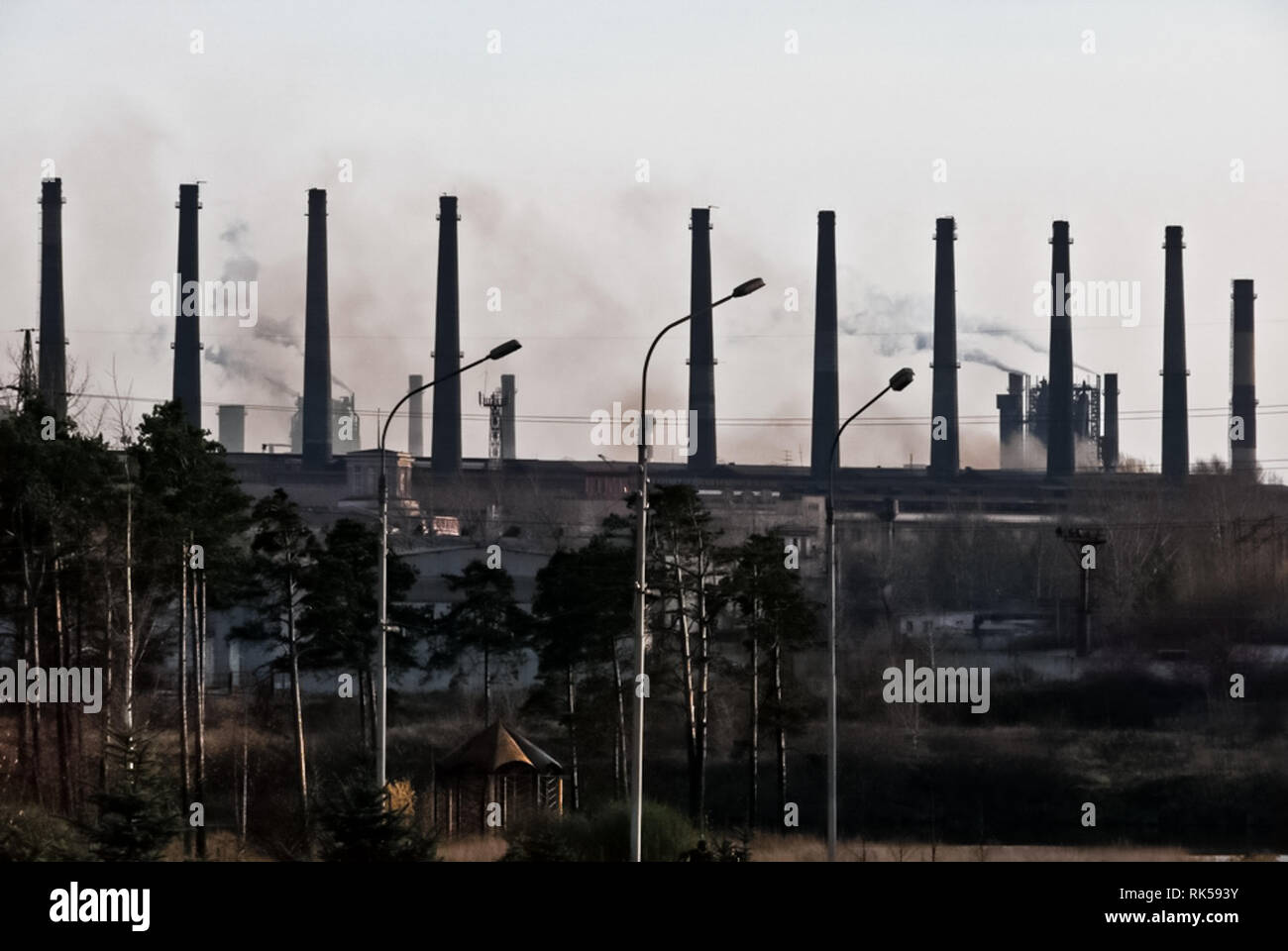 Metal structures and pipes of the plant, industrial landscape, single ...