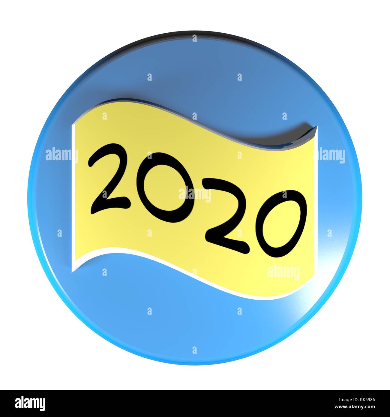 Blue circle push button 2020 flag - 3D rendering illustration Stock ...
