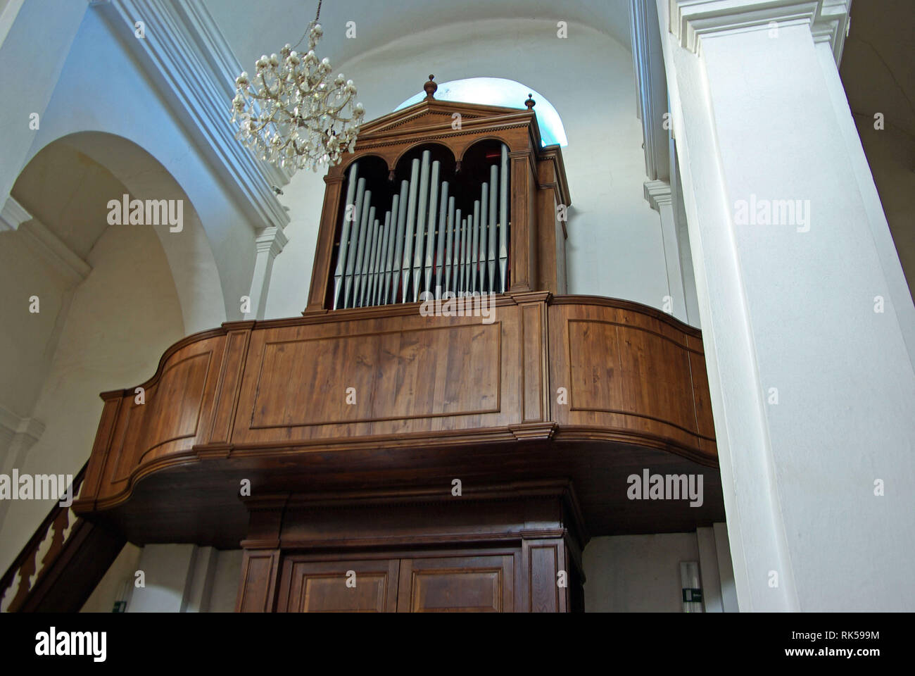 The little village of Aggius, Sardinia, Italy. The organ of cathedral ...