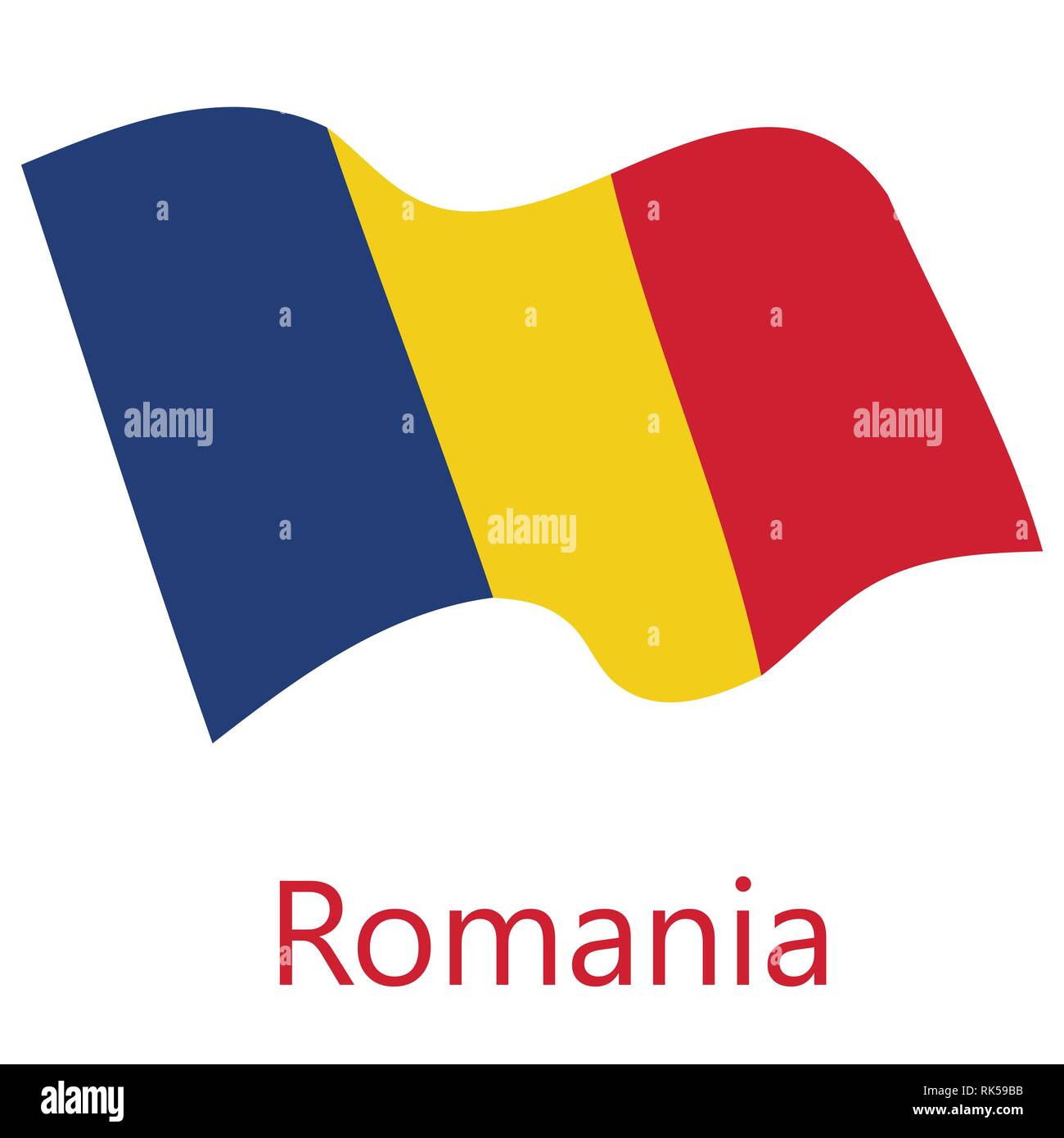 Vector illustration waving flag Romania icon. Romania flag button ...