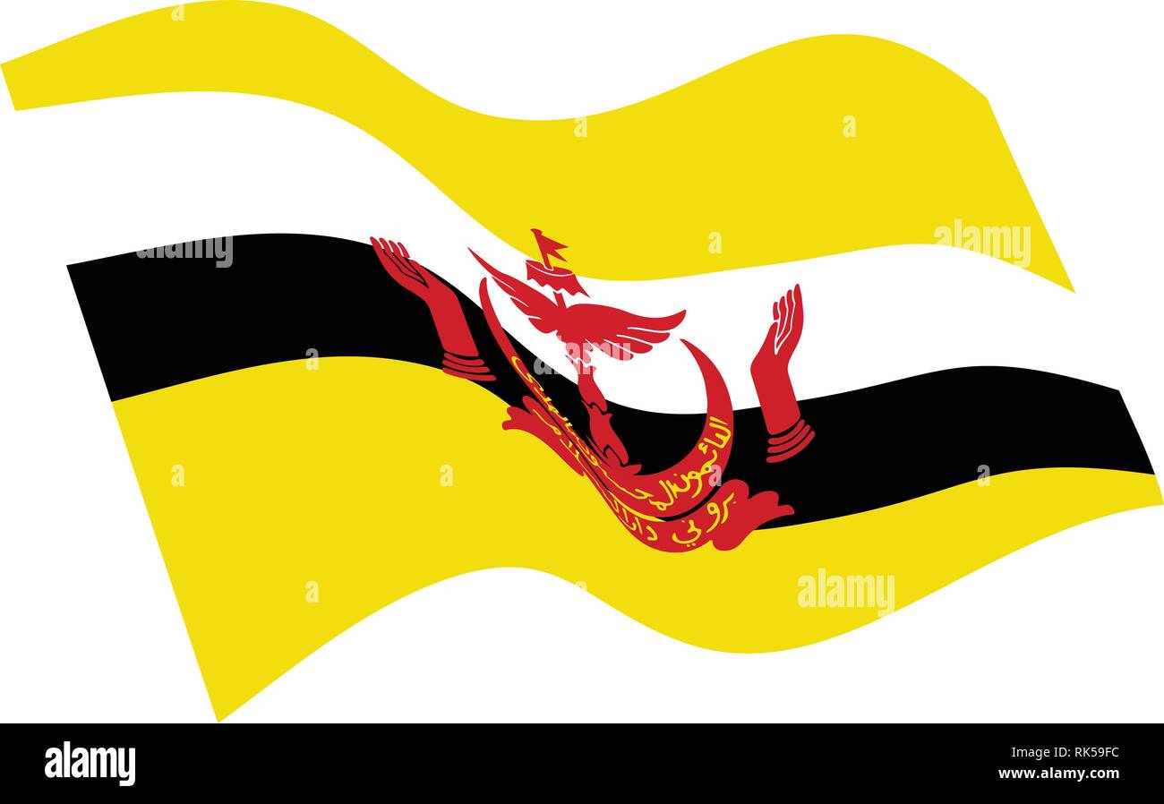 Vector illustration waving flag of Brunei icon. Brunei flag button ...