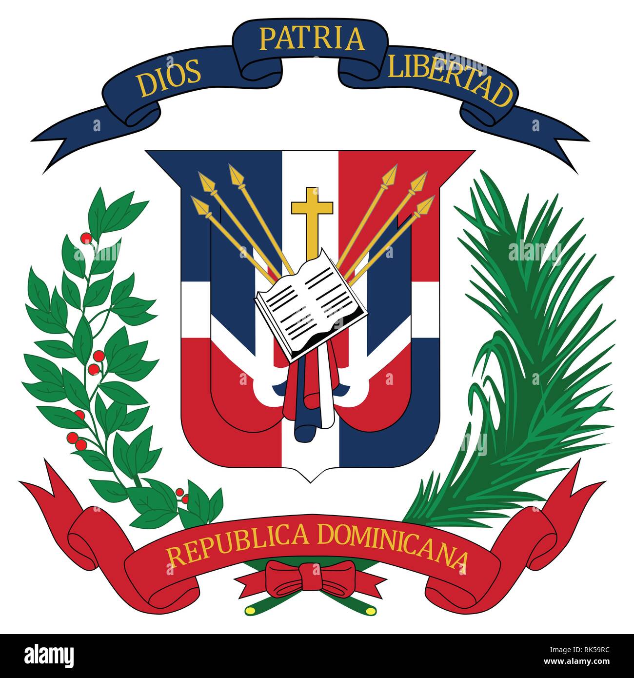 Coat of arms of national flag Dominican Republic. Dominicana flag ...