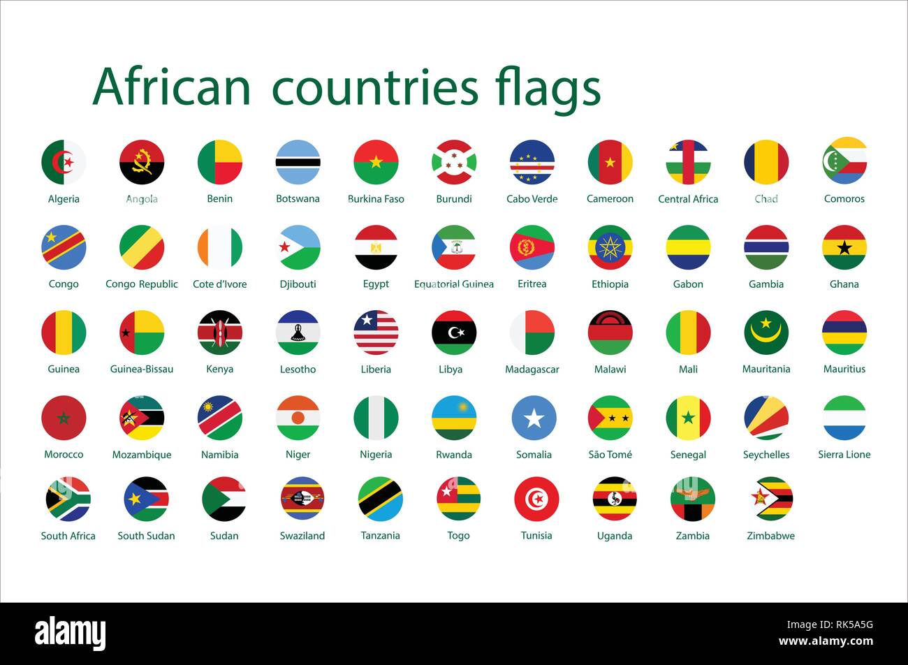 Alphabetically Sorted Circle Flags Of Africa Set Of Round Flags