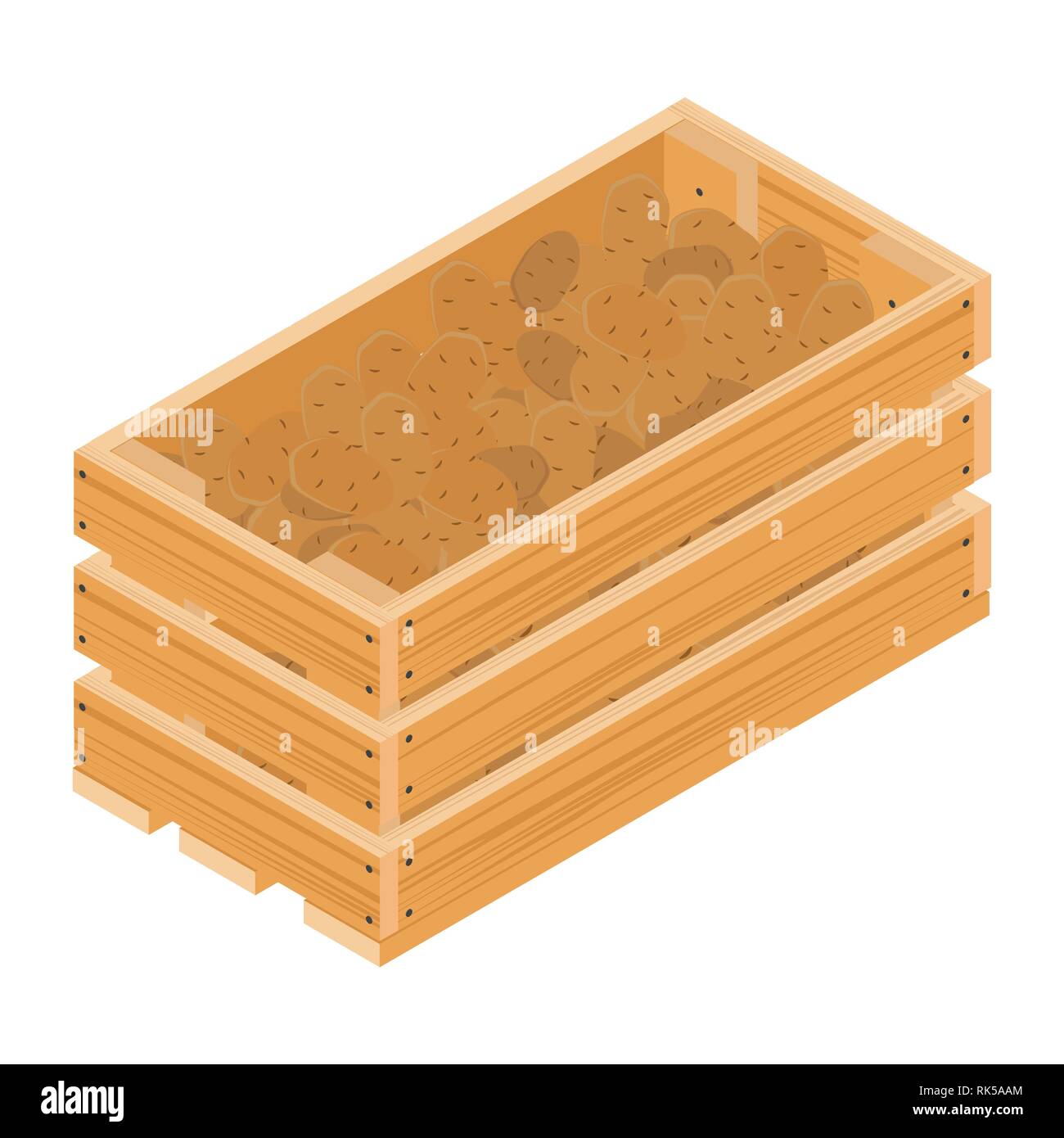 Vector isometric wooden box, crate with potatoes isolated on white ... Vector isometric wooden box, crate with potatoes isolated on white ...