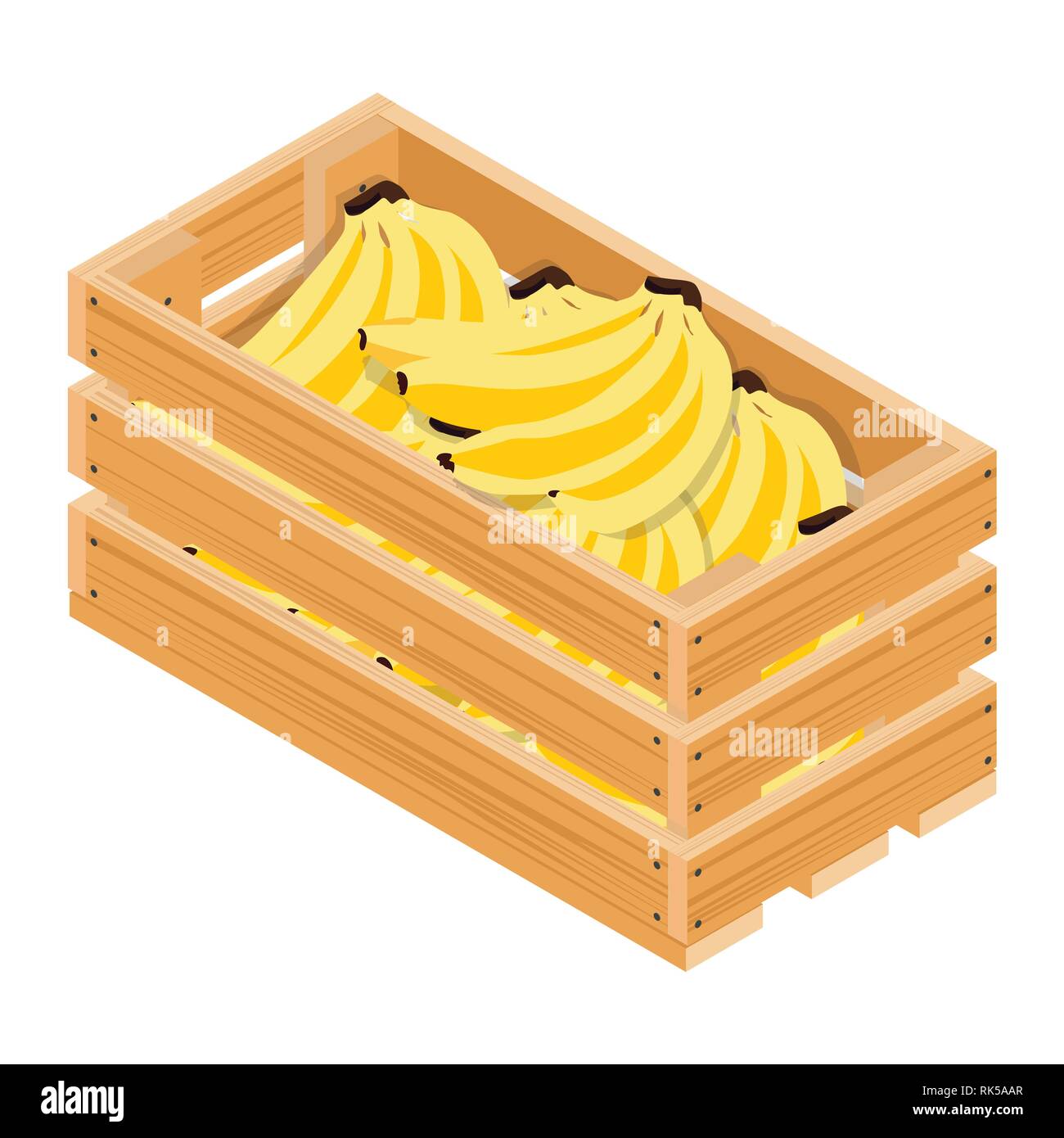 Vector isometric ripe bananas in wooden box isolated on white ...