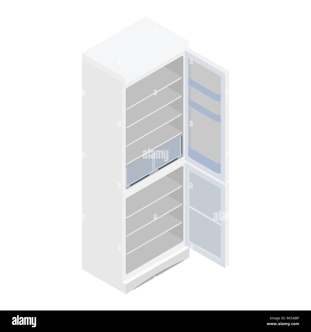 Vector illustration isometric grey opened empty refrigerator ...