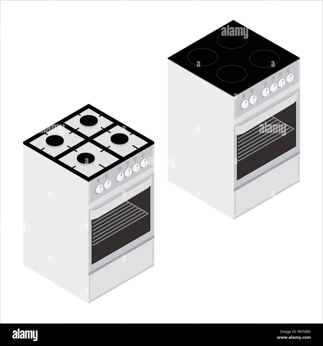 Vector illustration isometric modern electric and gas stove set ...