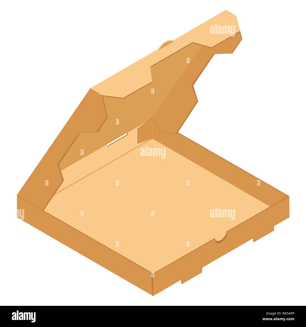 Vector illustration isometric 3d opened brown pizza box isolated on ...
