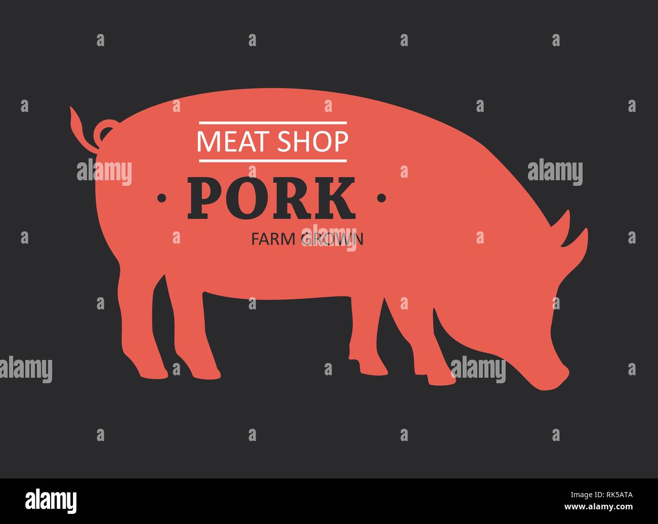 Pig, pork. Vintage logo, retro print, poster for Butchery meat shop ...