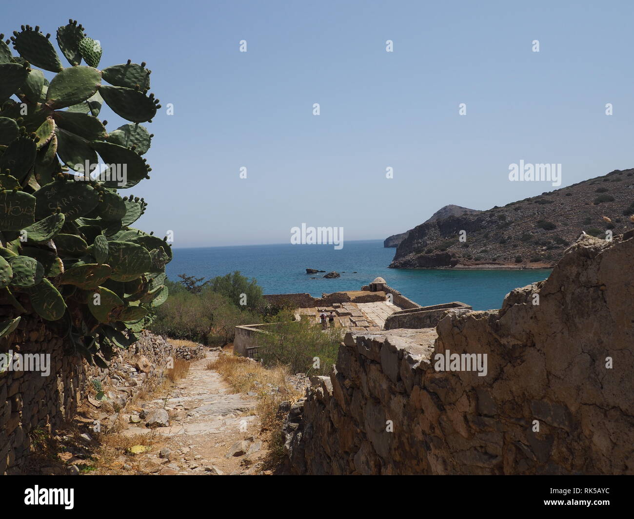 Beautiful greek summer sunny beach bay view to mediterranean blue sea ...
