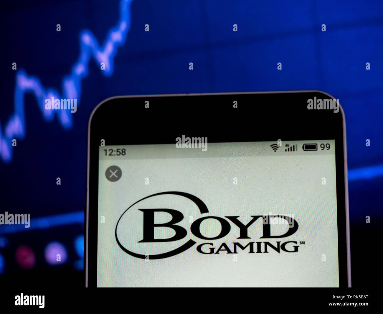 Boyd Gaming Hospitality company logo seen displayed on smart phone ...