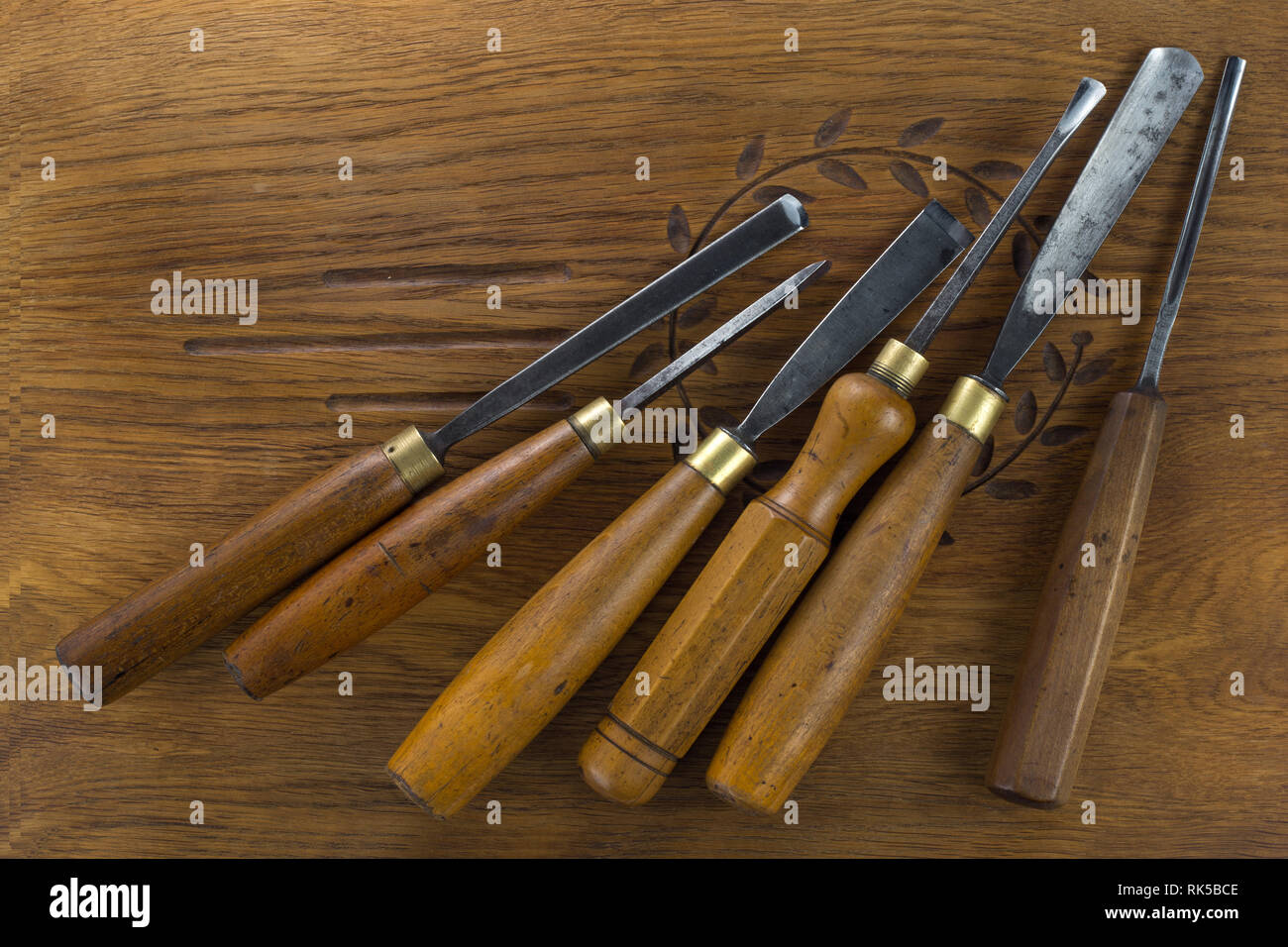 Set of wood chisel for carving , sculpture tools on wooden background ...