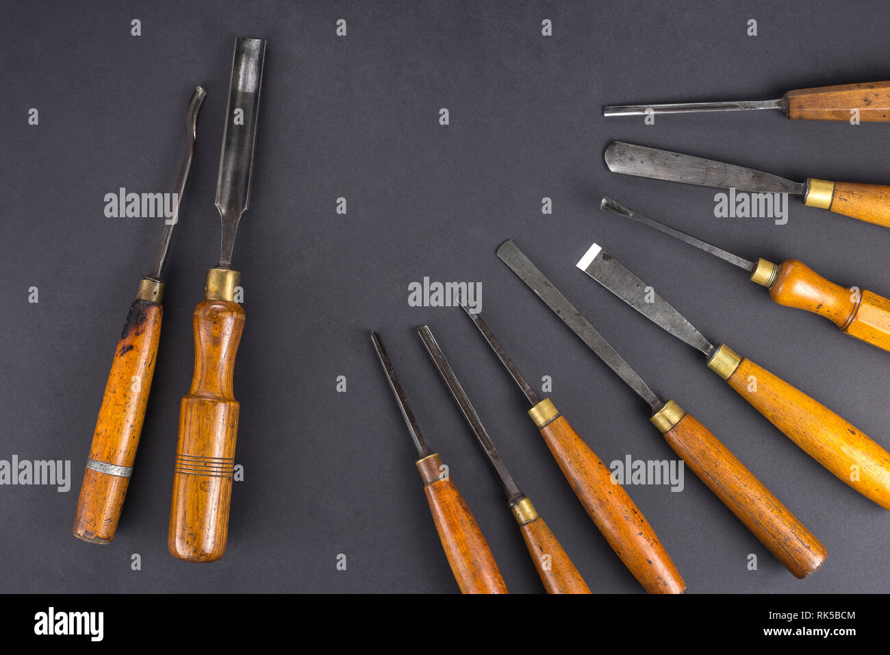 Set of wood chisel for carving wood, sculpture tools on gray Stock ...