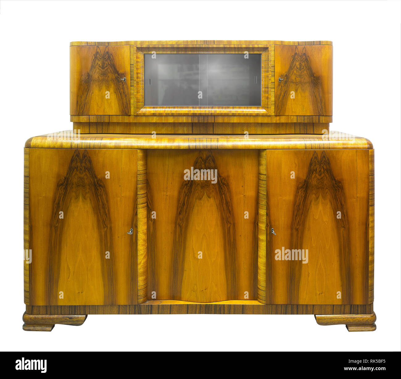 Old Art Deco antique cupboard, walnut, isolated on white Stock Photo ...