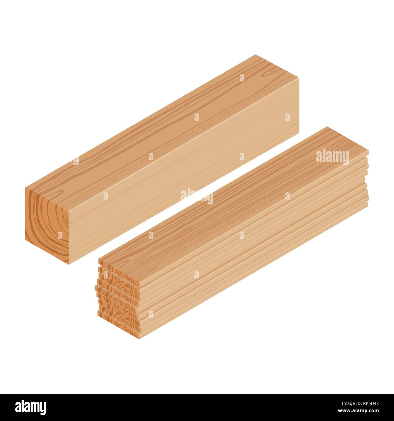 Vector icon isometric horizontal lumber beam and stack of planks ...