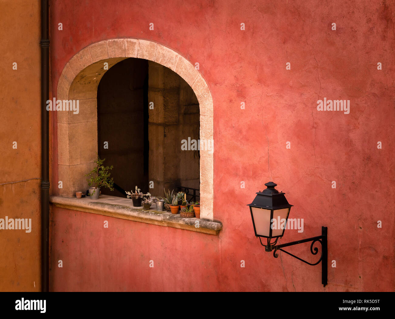 Old Window with Plants and Lamp Stock Photo - Alamy