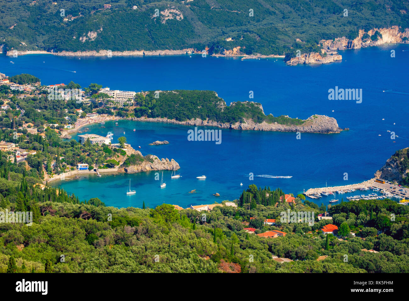 Beautiful island of Corfu, heart-shaped Paleokastritsa bay with ...