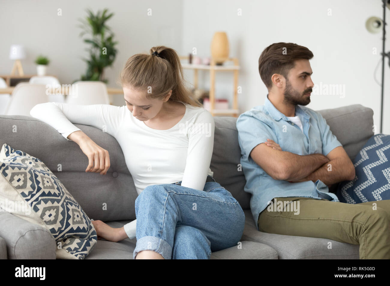 Stubborn couple avoid talk ignoring each other after fight Stock Photo ...