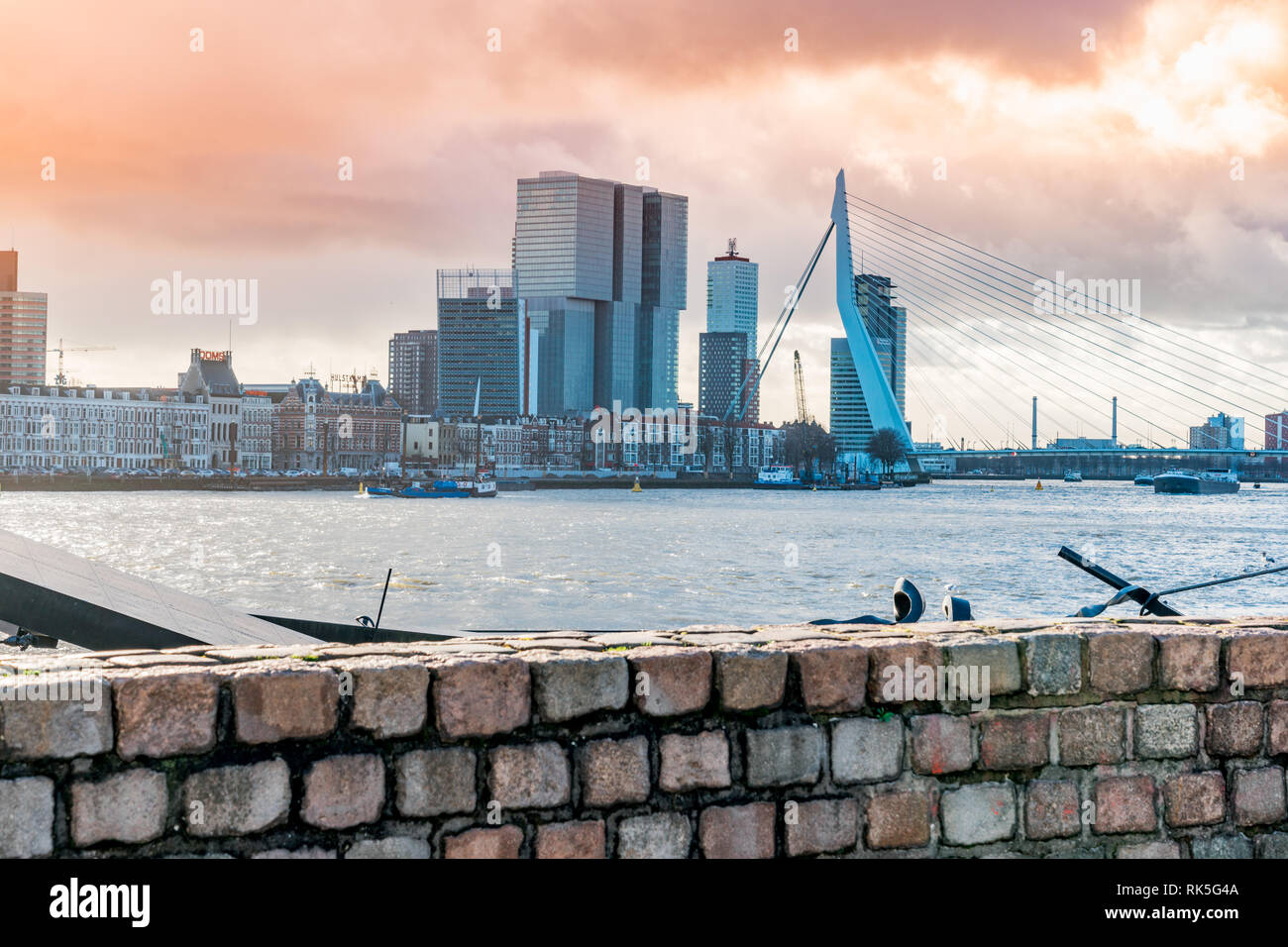 view on the panoramic nieuwe maas river in Rotterdam, Netherlands Stock ...