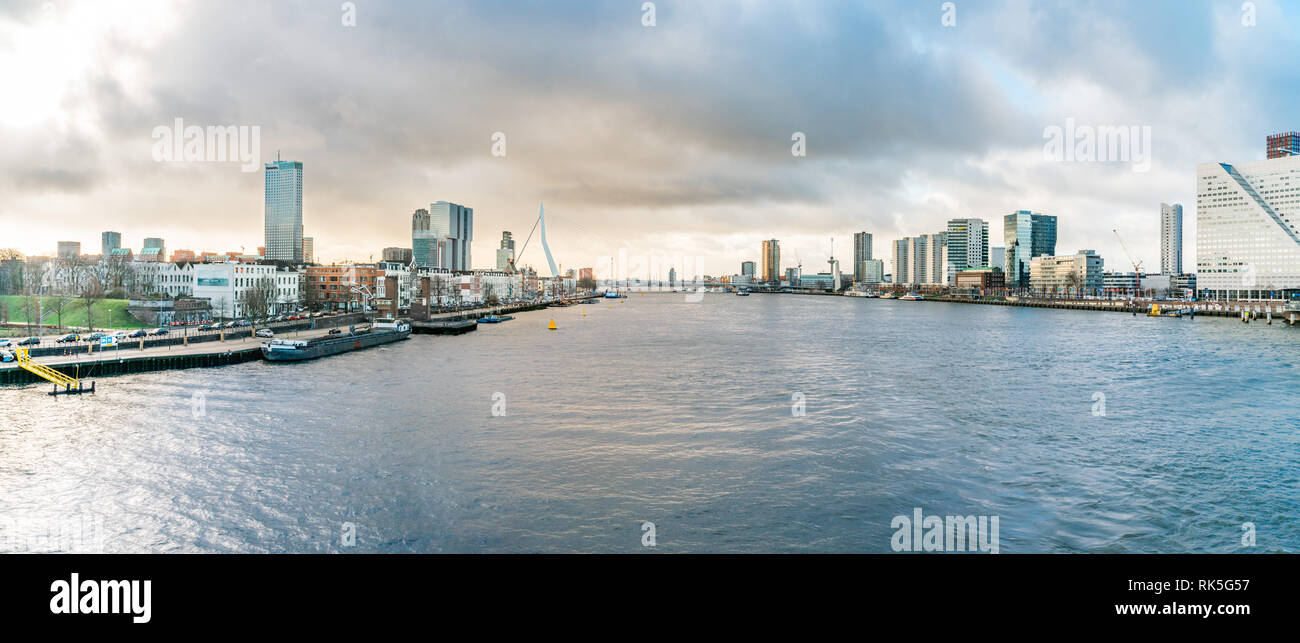view on the panoramic nieuwe maas river in Rotterdam, Netherlands Stock ...